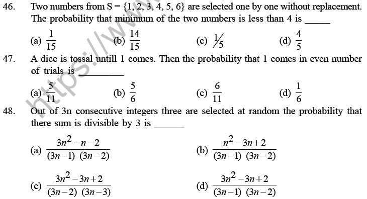 JEE Mathematics Probability MCQs Set A with Answers JEE Mathematics Probability MCQs Set A with Answers